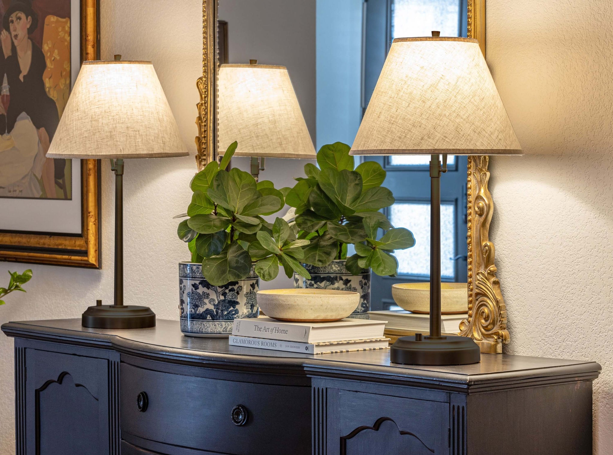 Alexis Cordless Table Lamp - Black Metal with Empire Shade