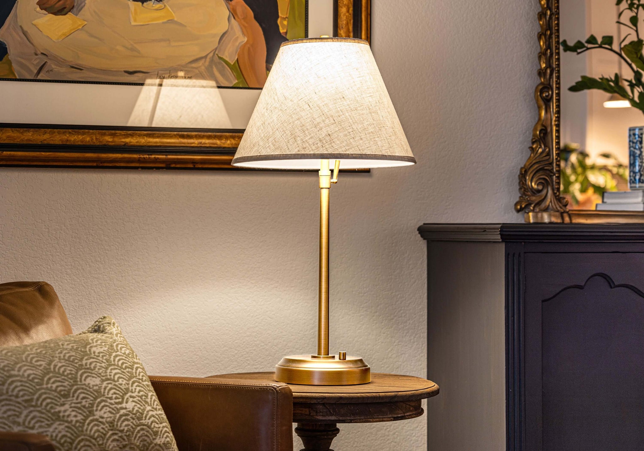 Alexis Cordless Table Lamp - Antique Brass with Empire Shade