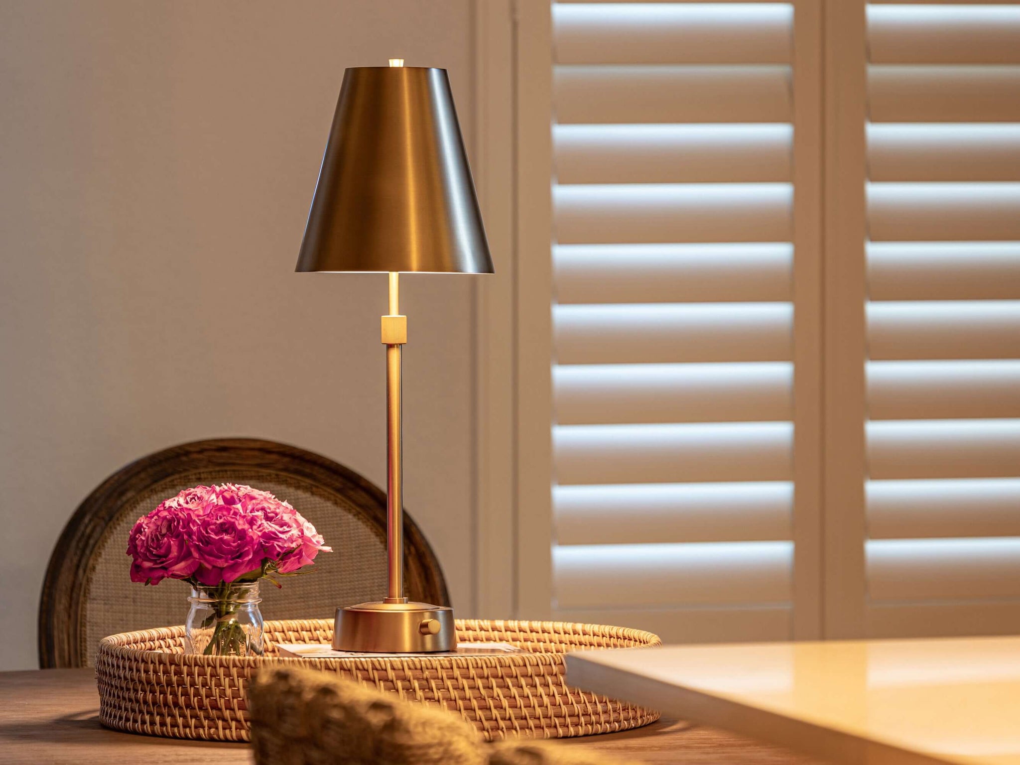 Mini Cordless Buffet Lamp - Antique Brass - Metal Shade