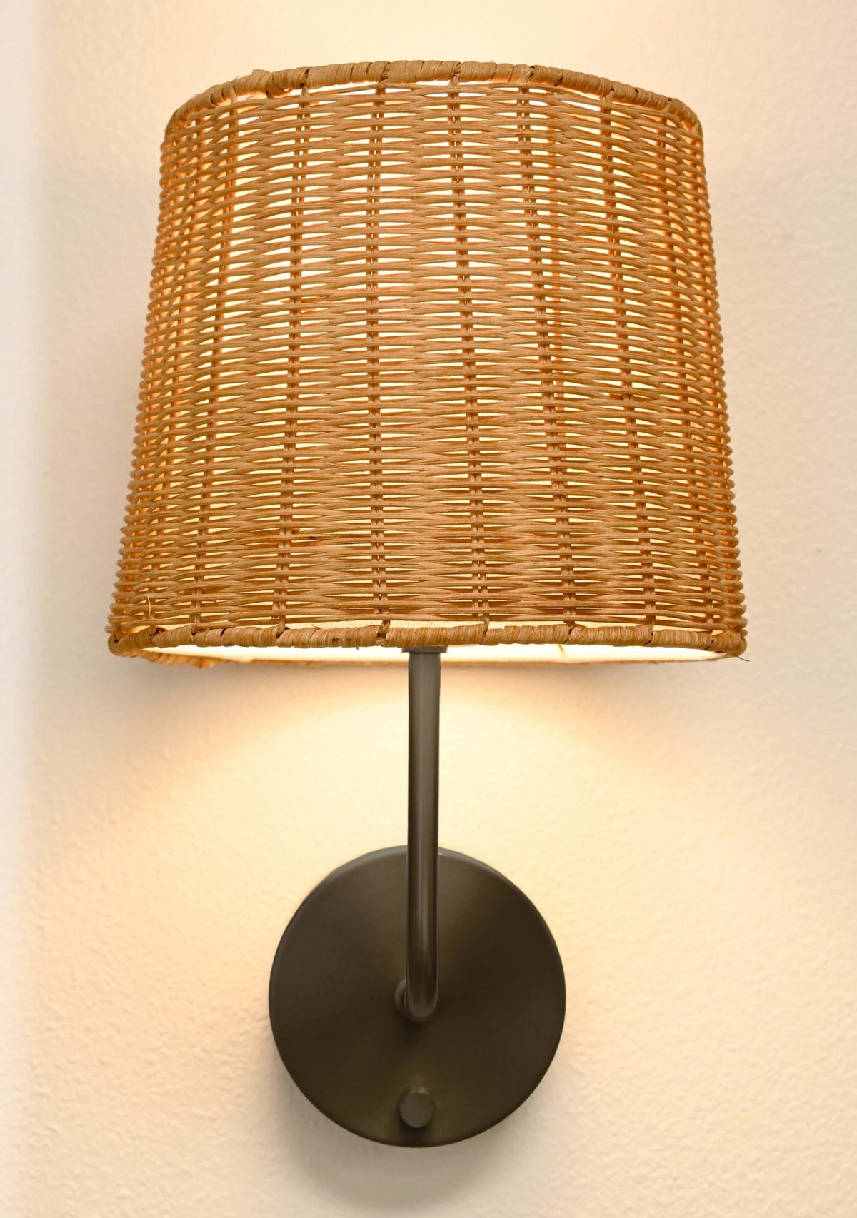 Emily Cordless Wall Sconce - Black - Rattan Shade