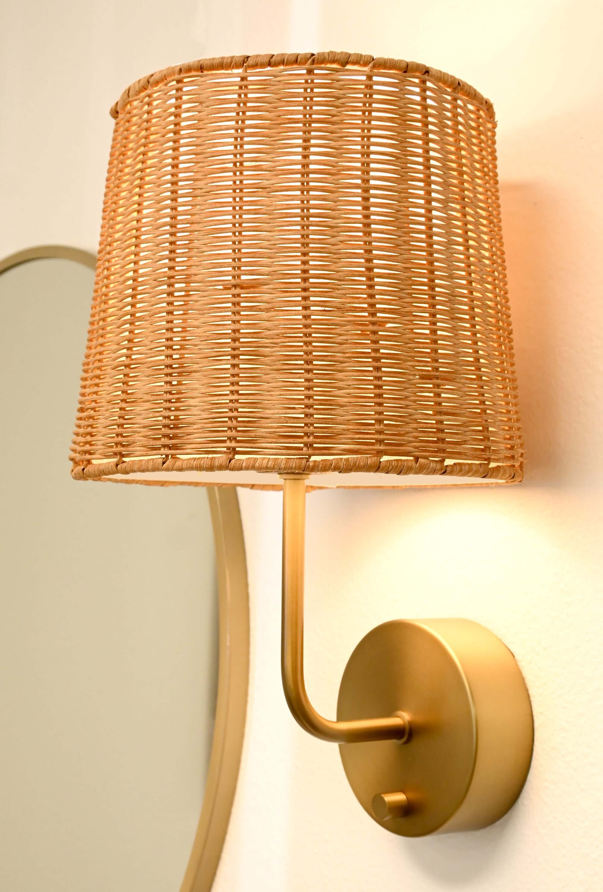 Emily Cordless Wall Sconce - Antique Brass - Rattan Shade