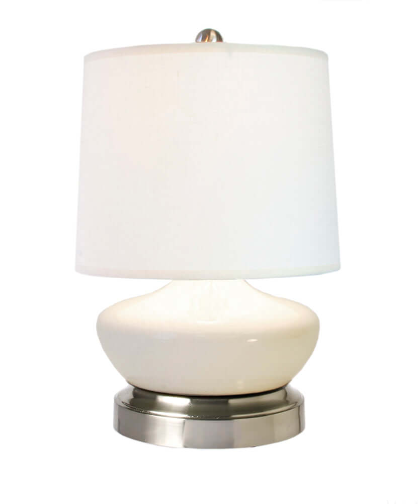 Bella Ivory Nickel Small Cordless Lamp - Made in the USA