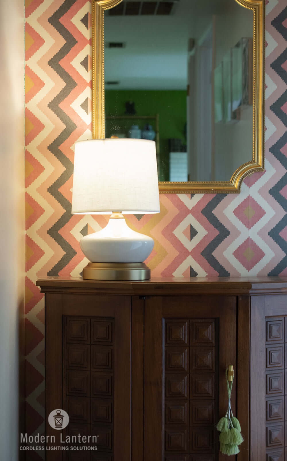 Bella Ivory Brass Small Cordless Lamp - Made in the USA