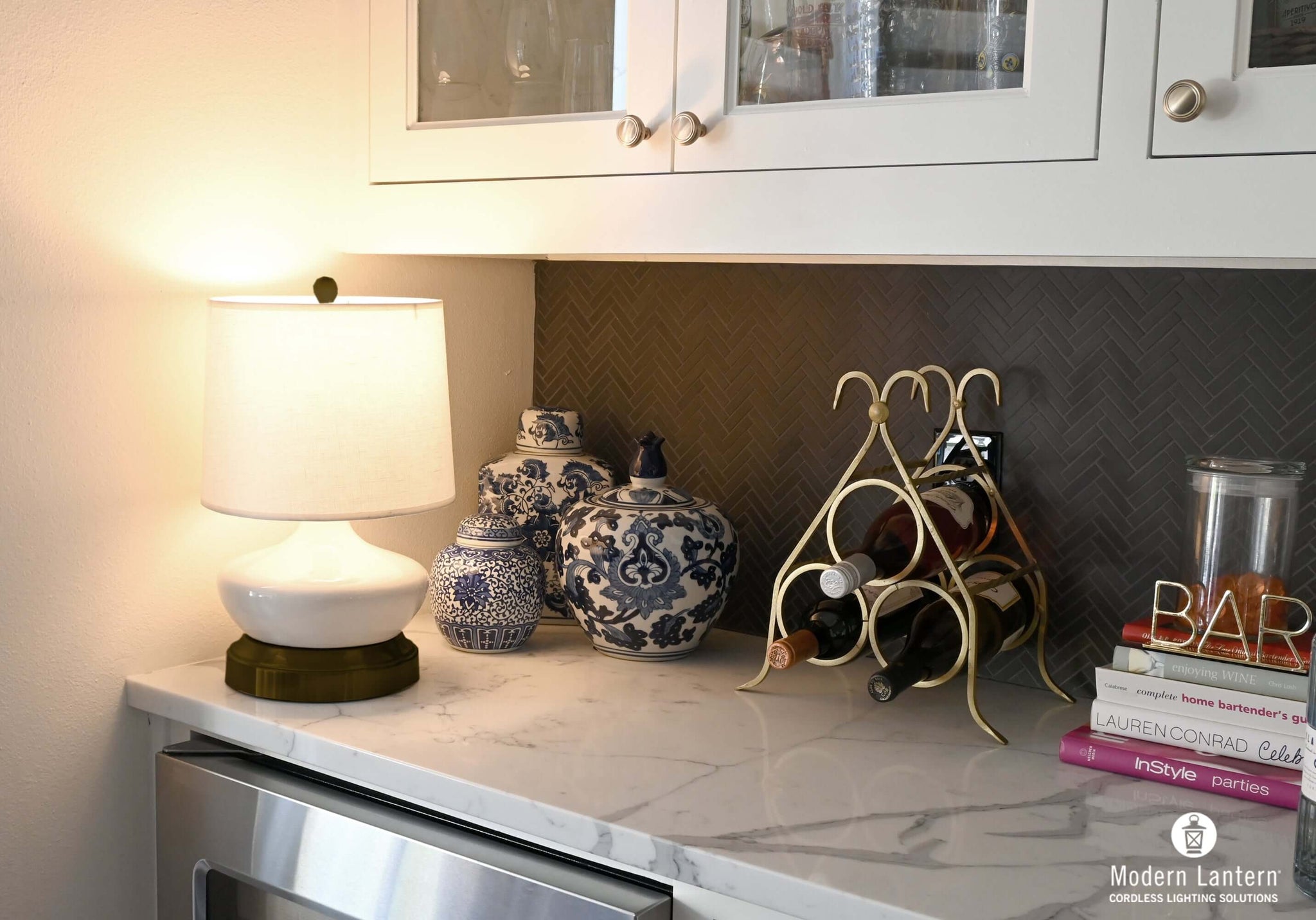 Bella Ivory Black Small Cordless Lamp - Made in the USA