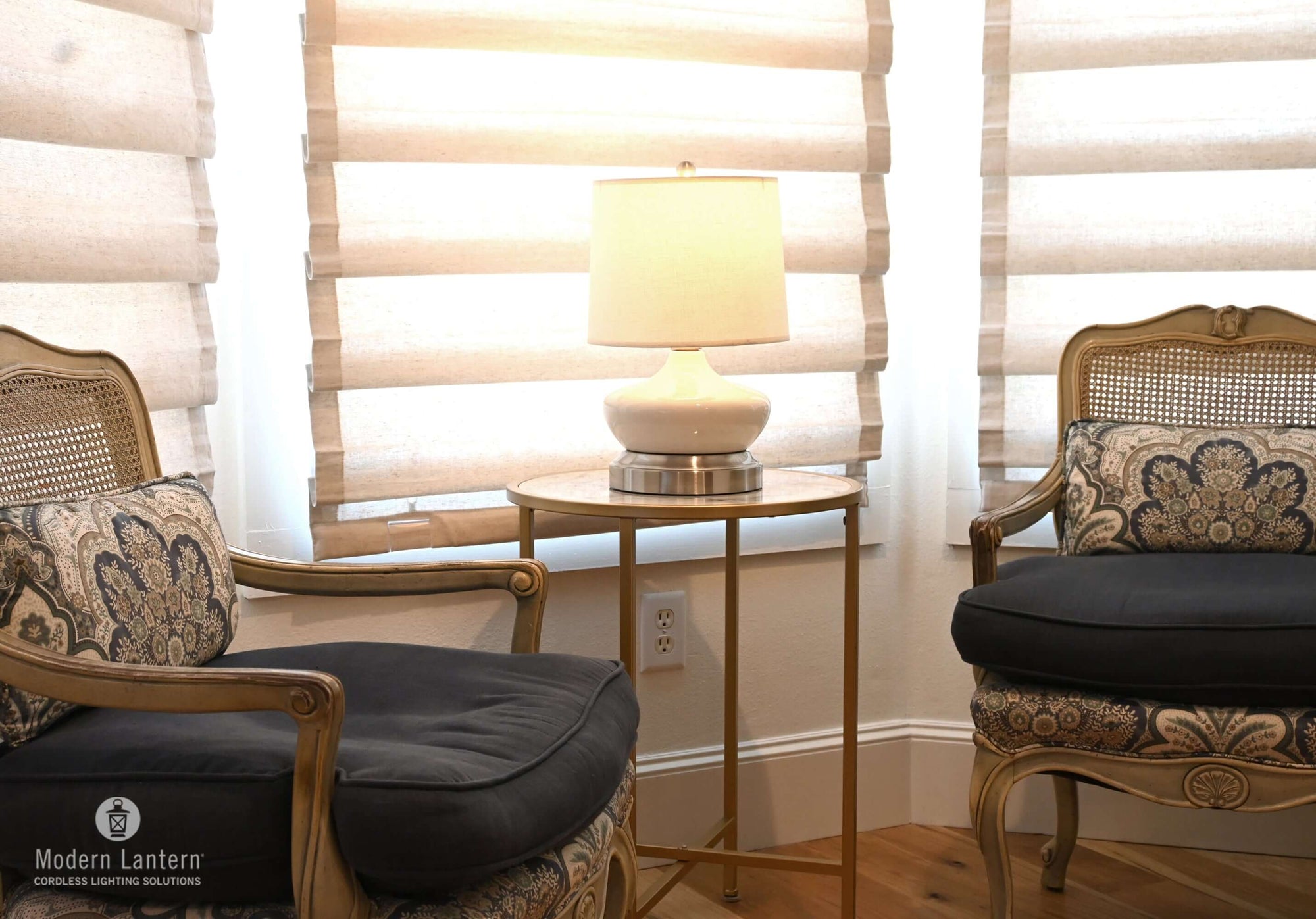 Bella Ivory Nickel Small Cordless Lamp - Made in the USA